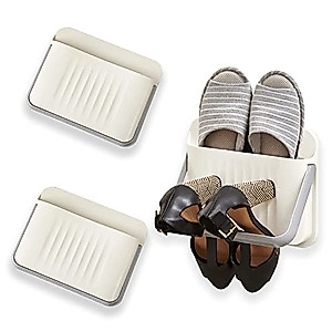 ESUDNT RV Shoe Storage Wall Mounted Shoe Rack Hanging Shoe Organizer Hanger for Door, Camper,5th wheel, Trailer (2 Pack, Creamy-white, Double Layer)