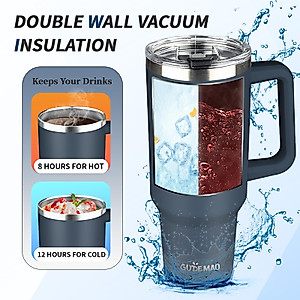 GUDEMAO 40 oz Tumbler with Handle, Insulated Tumbler with Lid and Straw, Reusable Stainless Steel Vacuum Insulated Cup, 100% Leak Proof Thermal Travel Coffee Mug Cup for Cold and Hot (Deep Blue)