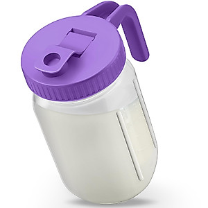 Baderke Breast Milk Pitcher for Fridge, Wide Mouth, 1 Quart (32 oz) Mason Jar with Lid, Heavy Duty Leak Proof Breastmilk Storage Container, Leak Proof, Sturdy Breast Milk Mixer Pitcher (Purple)