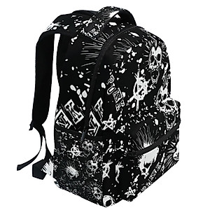 Oarencol White Punk Skull Mohawk Hair Black Vintage Backpacks Bookbags Daypack Travel School College Bag for Womens Girls Mens Boys Teens