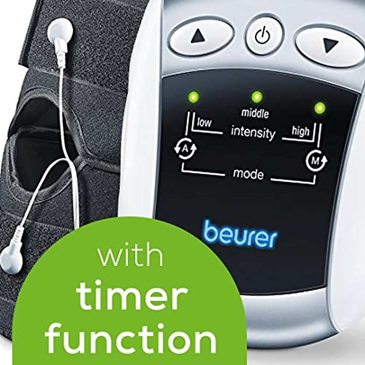 Beurer EM34 TENS Unit Muscle Stimulator, 2-in-1 Knee & Elbow TENS Machine, E-Stim Device for Knee Pain Relief with 25 Intensity Levels, Electric Massager with Universal Brace