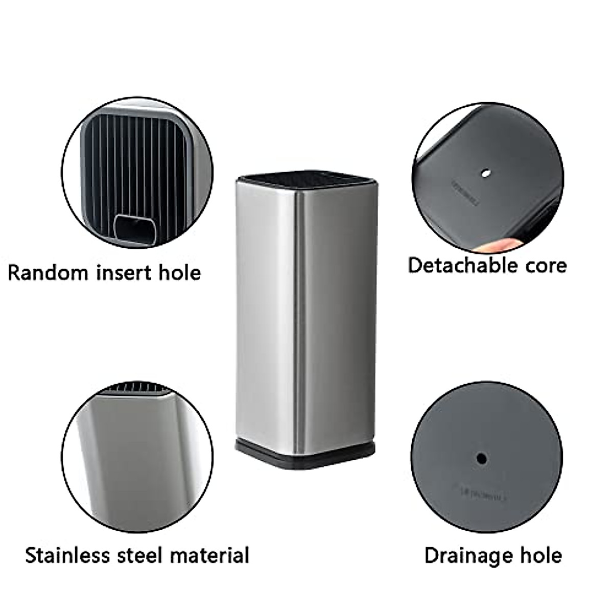 BOWONG Universal Knife Block, Stainless Steel Knife Holder Stand with Slots for Scissors and Sharpening Rod, Rectangular Knife Storage Stand Safe and Detachable for Easy Cleaning