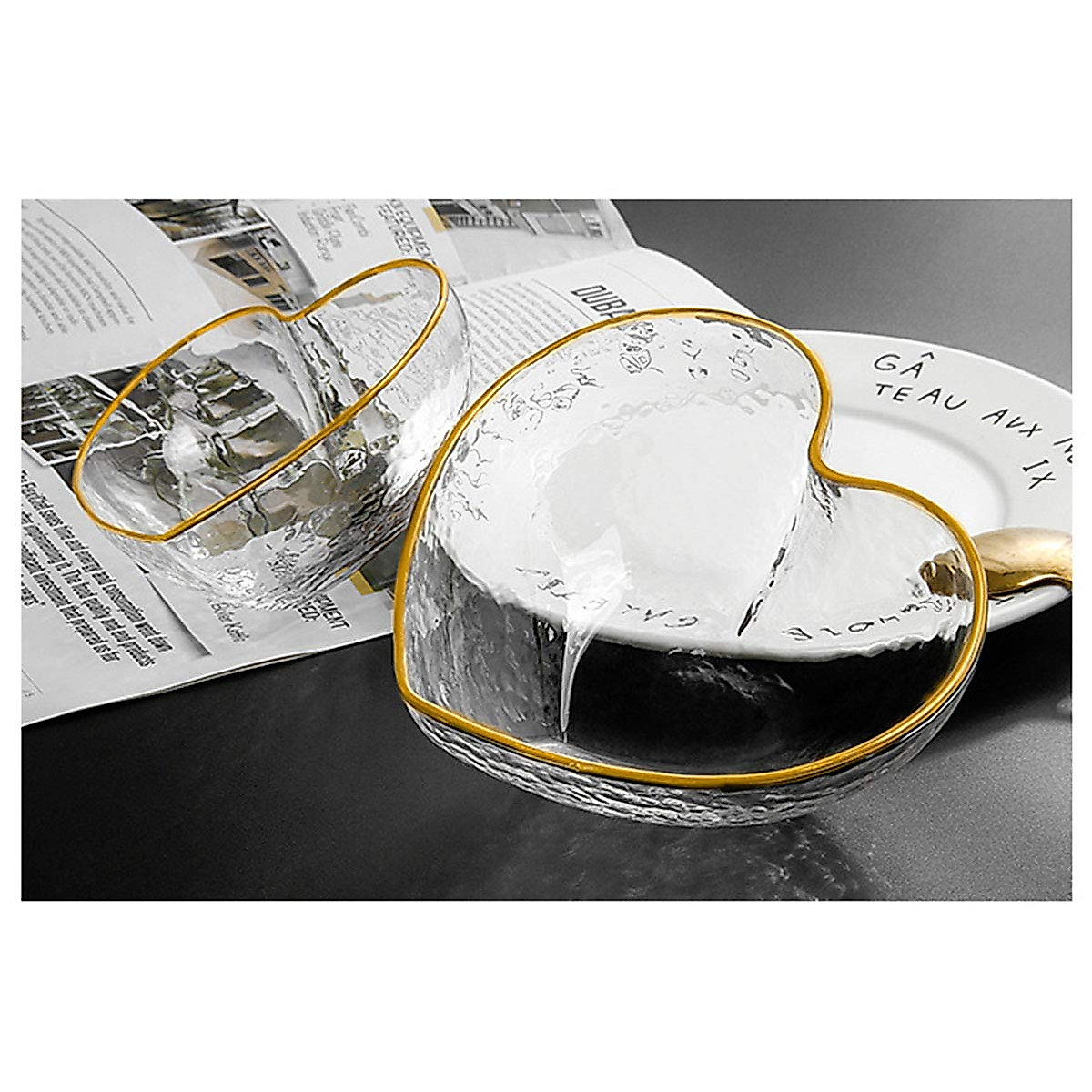 Phnom Penh Glass Bowl Dessert Bird's Nest Salad Bowl Fruit Plate Creative Transparent Heart Shape Breakfast Bowl (15.5 oz)