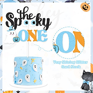 Blue Halloween First Birthday Decor, Boys Halloween Spooky One Banner Blue Cute Ghost Cake Topper Balloons for Halloween Theme 1st Birthday Party The Spooky One Little Boo Happy Boo Day Party Supplies