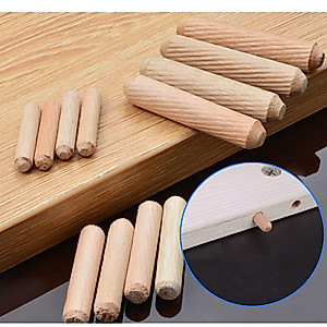 Luckkyme, 400pcs 1/4” 5/16” 3/8" L Fluted Wood Dowel Pins Beveled Ends Tapered for Easier Insertion Straight Grooved Pins for Furniture Door and Art Projects