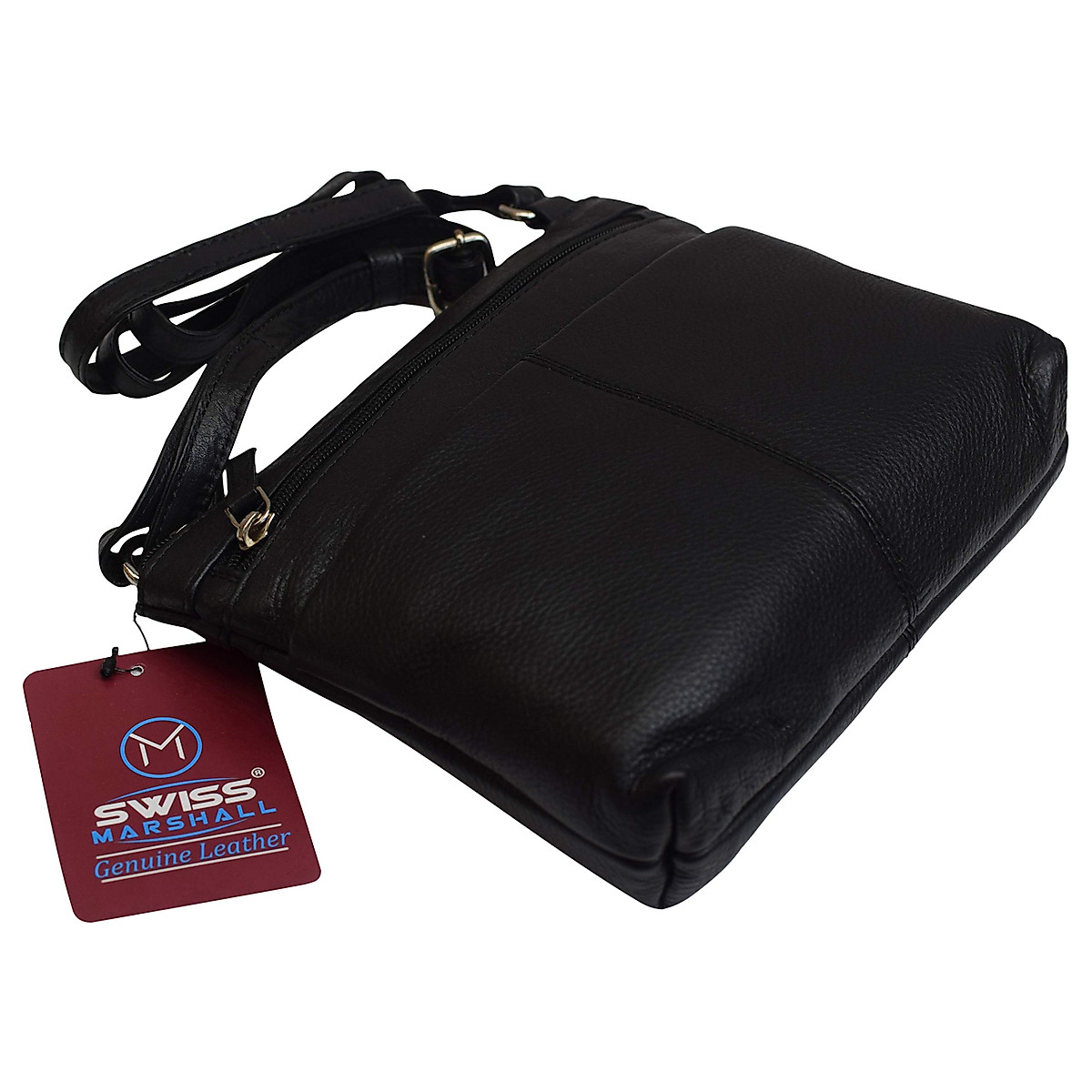 Swiss Marshall Womens Premium Leather Luxury Crossbody Shoulder Handbag Purse for Ladies (Black)