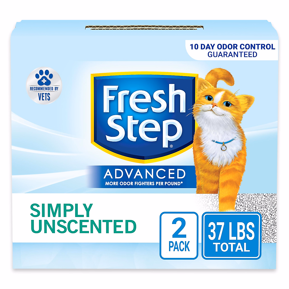 Fresh Step Clumping Cat Litter, Advanced, Simply Unscented, Extra Large, 37 Pounds total (2 Pack of 18.5lb Boxes) (Package May Vary)