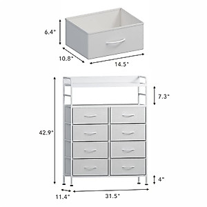 SAILUN Dresser 8 Drawers with Double Shelf, Tall Storage Organizer Unit for Bedroom/Living Room/Entryway, Wooden Front and Top, White