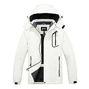 Skieer Men's Waterproof Snow Coat Downhill Skiing Jackets Winter Parka(White,X-Large)