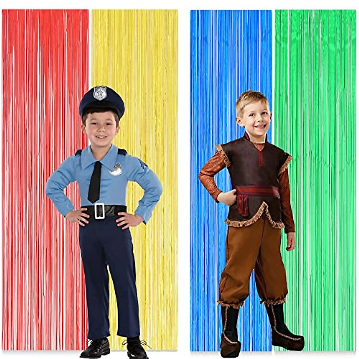 Boopati 3.2x6.6 ft Red Yellow Blue Green Metallic Tinsel Foil Fringe Curtains for Mario Theme Party Boy Birthday Baby Shower Photo Backdrop Decorate,4 Packs