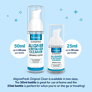 EverSmile AlignerFresh Original Clean Foam – Cleaner Compatible w/Invisalign and All Clear Aligners & Retainers – Eliminates Bacteria, Whitens Teeth, Fights Bad Breath – 50ml (4 Pack)