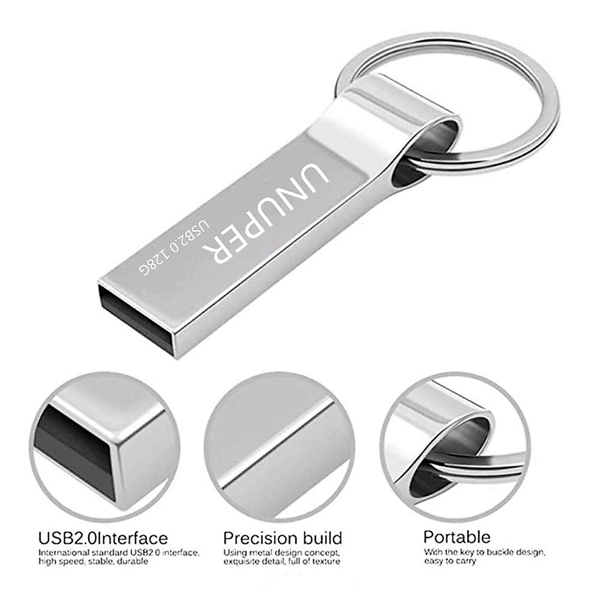 128G USB 3.0 Flash Drive, Metal Keychain Thumb Drive Memory Stick Built-in Waterproof.(128G)