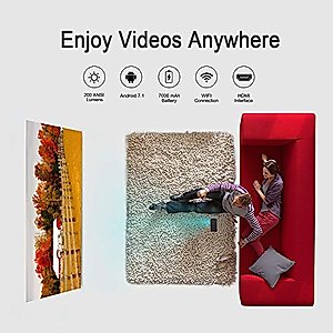 Lenovo Mini Projector M1 Portable Pico Smart DLP Projector with WiFi and Bluetooth,Built in 7000mAh Battery & Speaker and Android OS,Movie & Video Outdoor Projectors for iPhone and Android Phones