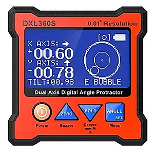 Digital Protractor DXL360S GYRO + Gravity 2 in 1 Digital LCD Protractor Inclinometer Dual Axis Level Box 0.01°Resolution