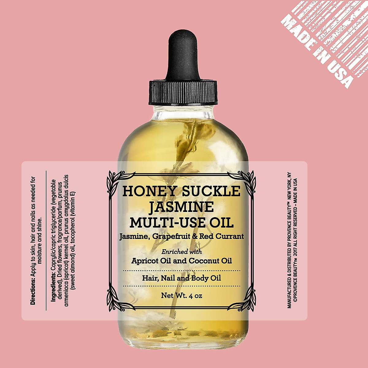 Provence Multi-Use Face, Body & Hair Oil - Hydrates Skin, Restores Shine - With Apricot, Coconut Oil & Vitamin E - 4 Fl Oz