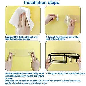 R FLORY Shower Caddy Shower Organizer Shelf with Hooks No Drilling Self Adhesive Hanging Rustproof Storage Holder Stall Basket for Bathroom Kitchen Shelf Rack Stainless Steel Black-2 Pack