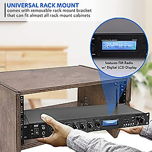 Pyle Rack Mount Studio Pre-Amplifier - Audio Receiver System w/ Digital LCD Display Bluetooth FM Radio Recording Mode Remote Control USB Flash or SD Card Reader Input and Output Jack - PPRE70BT