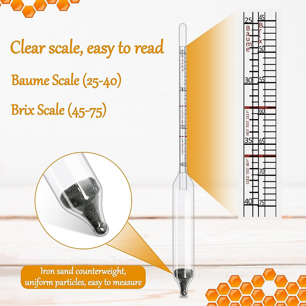 JUYRLE Maple Syrup Hydrometer Kit - Stainless Steel Test Cup, Baume and Brix Scale, Cleaning Brush, Maple Syrup Density Kit for Accurate Measurements of Sugar Content and Quality