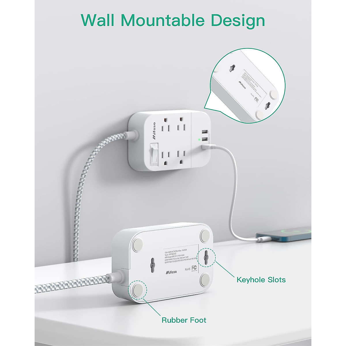 10FT Power Strip with 9 AC Outlets + 10FT Power Strip with USB