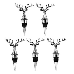 LUOZZY 5 Pcs Elk Head Bottle Stopper Christmas Antler Wine Stopper Christmas Wine Bottle Stoppers Christmas Party Supplies Favors