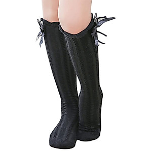 Toptim Little Girl's Knee High Socks Over Calf Kids Overknee Stockings Bow Style 3-12T(Pink/White/Grey/Black)