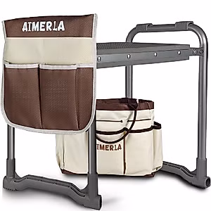Aimerla Foldable Garden Kneeler Seat Heavy Duty [Upgraded Widened Thick Kneeling Pad] Garden Stool with Large Garden Tool Bags with Pockets - Portable Garden Bench Gardening Gifts for Parents