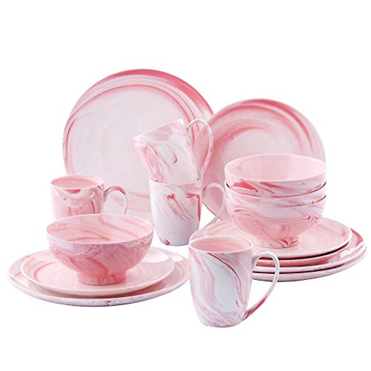 TBGFPO 16-Piece Multicolor Ceramic Porcelain Dinner Set with 4*Dinner Plate, Dessert Plate, Bowl, Mug Set Service for 4