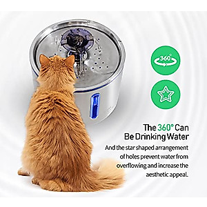 Nicelock Cat Water Fountain Pet Fountain Stainless Steel Metal Dog Drinking Fountains Automatic Pet Water Fountain Ultra-Quiet | Hygienic Material | Dishwasher Safe & Smart LED Light| 84oz/2.5L