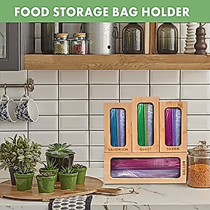 Dharmagic Kitchen Organization and Storage for Drawer Wood Kitchen Food Baggie Dispenser Box Plastic Bag Holder Compatible with Gallon, Quart, Sandwich & Snack Bags from Most Brands Ziplock - Set of 4