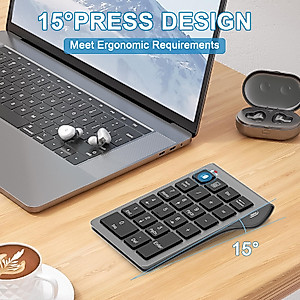 Bluetooth Number Pad Wireless & Wired 10 Key USB Keypad Two in One, Rechargeable Numpad for Laptops, Desktop, Computers Accessories Compatible with MacBook iPads ChromeBook EliteBook Notebook etc.