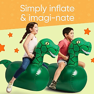 Hearthsong Hop N Go Inflatable Dino Riding Bouncy Hopping Toys for Kids Ages 5+ - Ride On Bouncer Animal Hopper Jumping Toys for Outdoor Games
