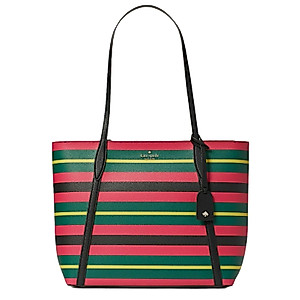 Kate Spade Cara Large Top Zip Tote Wrapping Paper Stripe Pink Black Multi