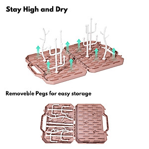 Jumperlay Portable Travel Baby Bottle Drying Rack, Compact Size Drying Rack for Baby Bottles and Accessories, Pump Part, Pacifiers (Pink)