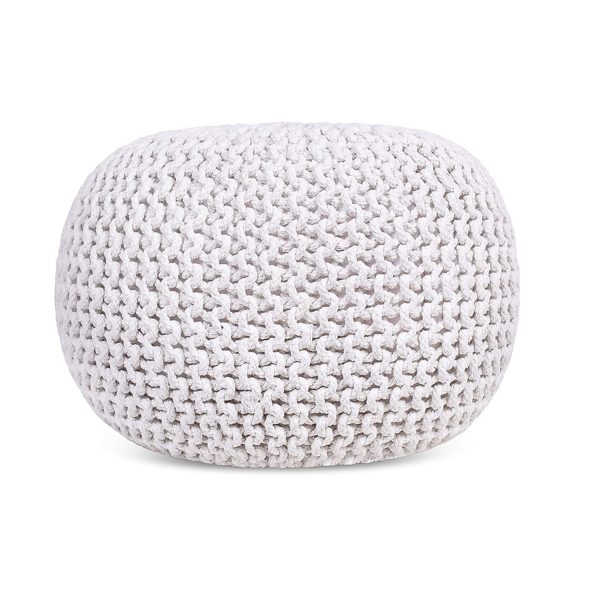 BIRDROCK HOME Round Pouf Ottoman | Cotton Braided Foot Stool with Bean Bag Filling | Boho Foot Rest for Living Room & Bedroom | Compact & Comfortable Seating, Lightweight & Soft | Ivory