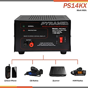 Pyramid Universal Compact Bench Power Supply-12 Amp Linear Regulated Home Lab Benchtop AC-to-Dc 12V Converter w/ 13.8 Volt Dc 115V AC 270 Watt Power Input, Screw Type Terminals, Cooling Fan-PS14KX.5