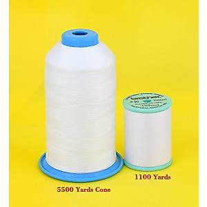 2-Pack Premium 90 WT Machine Embroidery Bobbin Thread White - Set of 2 X-Large Huge Polyester Cones 5500 Yards Each Spool Lint Free White Thread - Compatible with All Embroidery and Sewing Machines