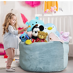BCHWAY Stuffed Animal Storage Bean Bag Chair Cover, Plush Toys Organizer Holder, Beanbag Chairs Cover with Handle and Hidden Zipper for Kids Boys Girls X-Large Super Soft Premium Velvet-Grey