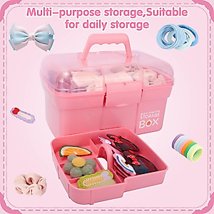 TERGOO 11in Mutipurpose Storage Box Organizer with Removable Tray, Portable Small Craft Box with Handle, Plastic Clear Tool Box Art Case for Makeup, Sewing, Nail, Hair Accessories (Pink)