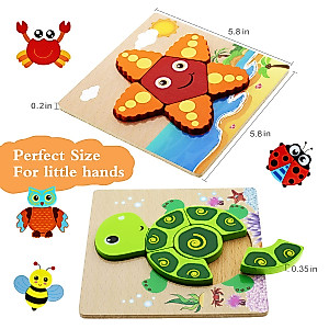 Montessori Toys for 1 2 3 Year Old Boys Girls Wooden Toddler Puzzles Kids Infant Baby Educational Learning Toys for Toddlers 1-3 Gifts 6 Animal Shape Jigsaw Eco Friendly Travel STEM Building Toy Games
