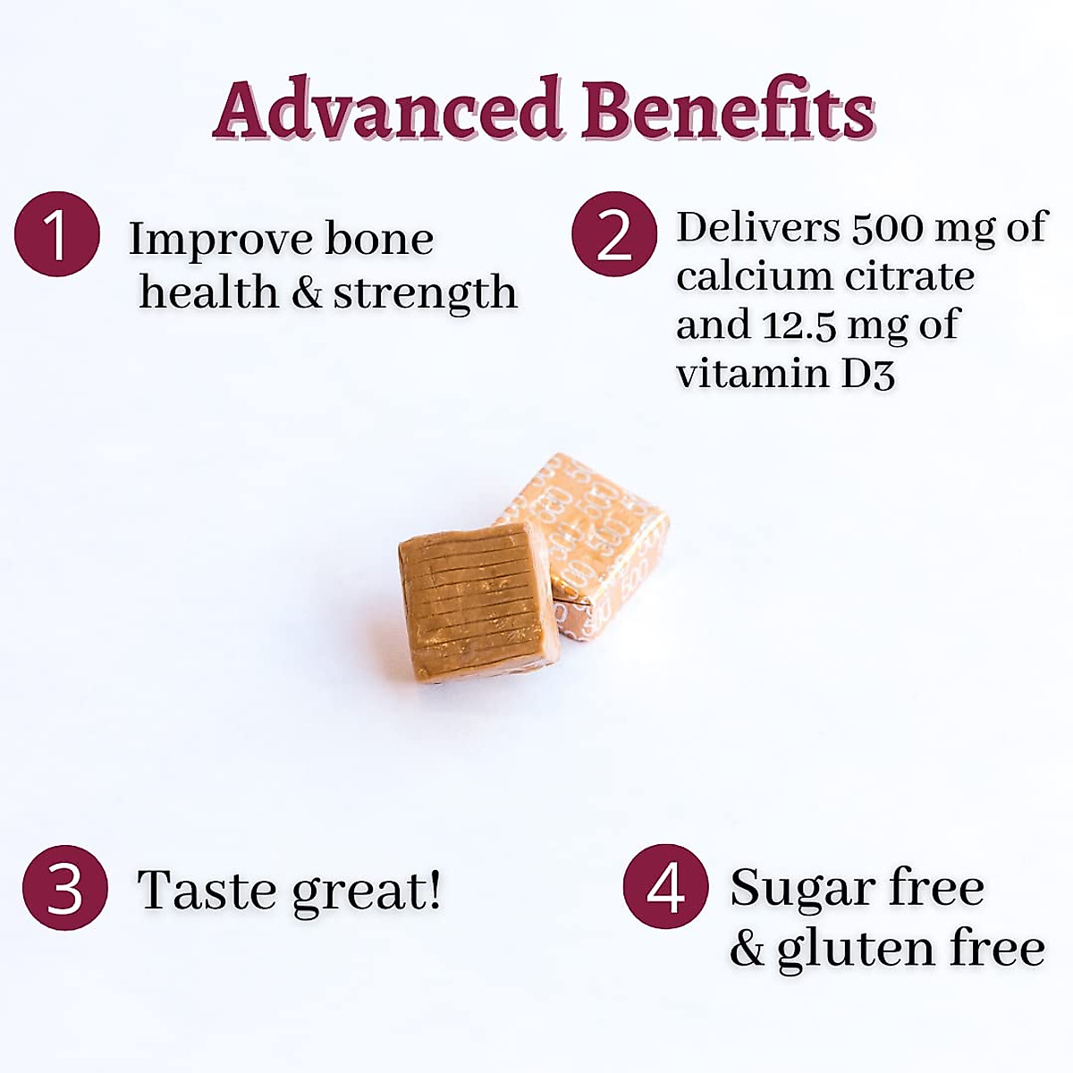 Bariatric Advantage Calcium Citrate Chewy Bites 500 mg - for Bariatric Surgery Patients - Vitamin D3 - Sugar-Free Chewable Calcium Supplement - Bariatric Calcium Chews - Caramel Flavor - 90 Count