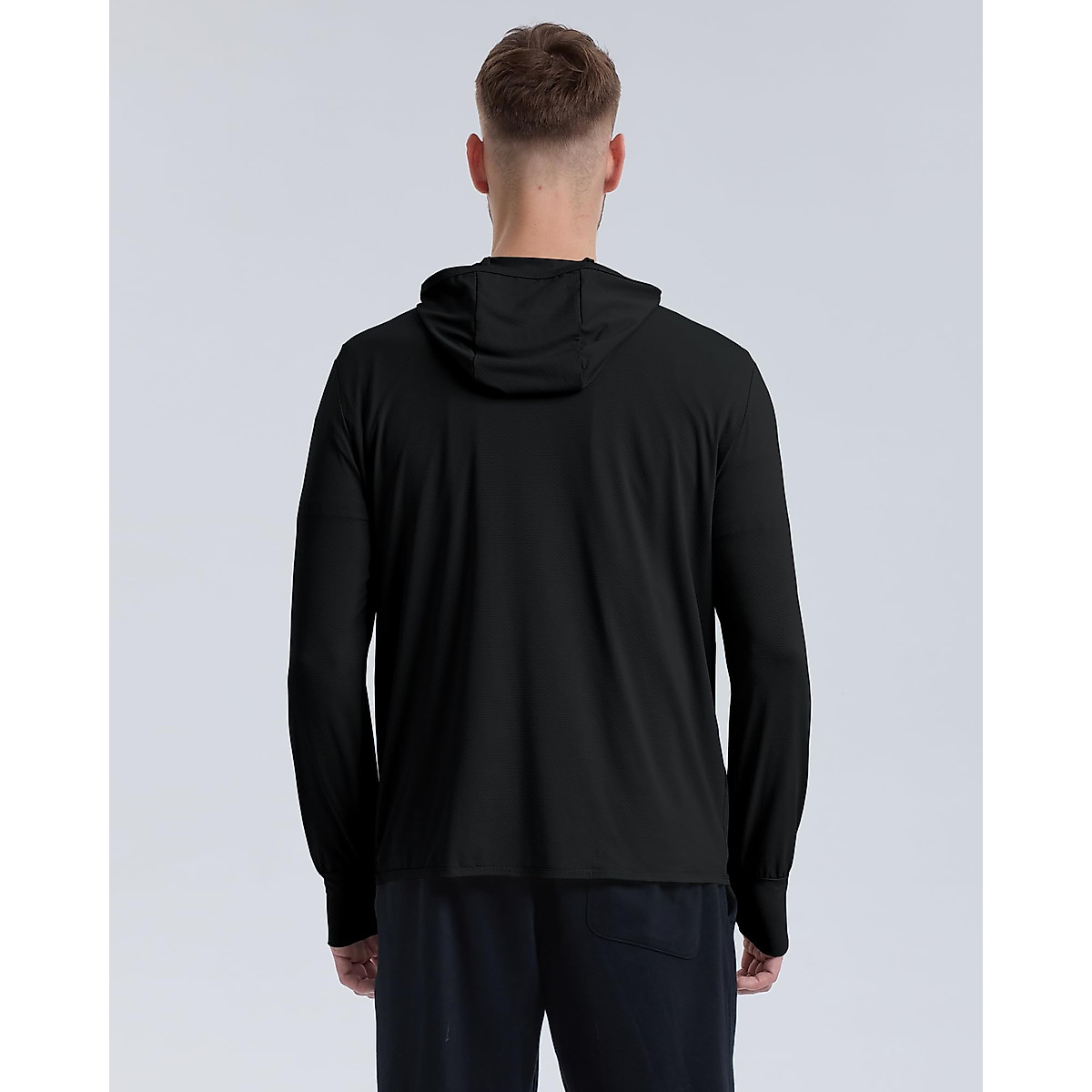 Locachy Men's UPF 50+ Sun Protection Outdoor Lightweight Full Zip Hoodie Jacket Long Sleeve Fishing Hiking Performance Shirt Black L