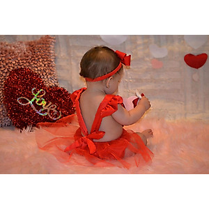 Newborn Baby Girls Valentine Romper Tutu Dress Fly Sleeve Heart Sequins Bodysuit Jumpsuit Summer Outfit 0-3Y (6-12M, Red)