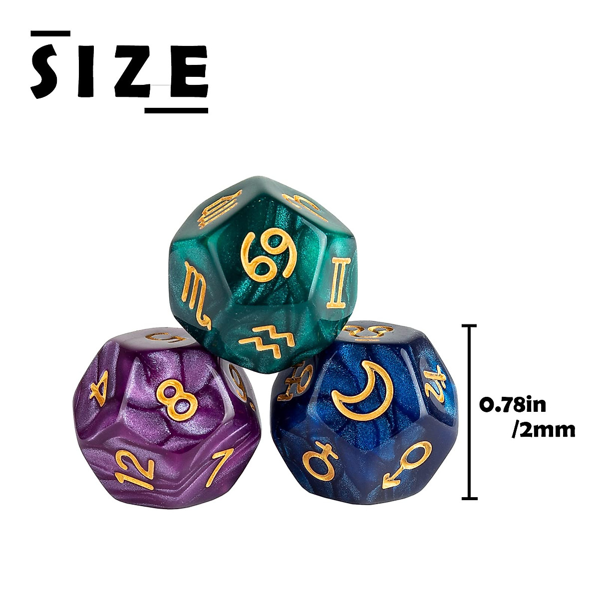 4 Set Tarot Cards Dice 12-Sided D12 Astrological Dice Resin Pearl Constellation Sign Dice for Astro Divination Gaming Accessories