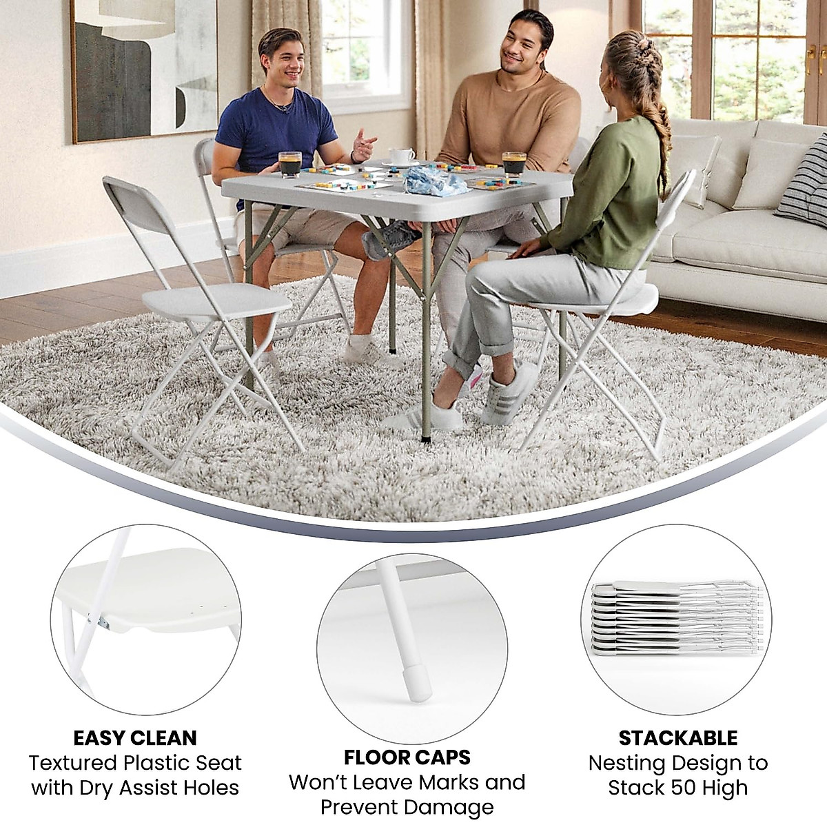 Flash Furniture Hercules Series Plastic Folding Chair - White - 650LB Weight Capacity Comfortable Event Chair - Lightweight Folding Chair