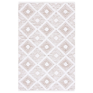 Safavieh Augustine Collection Area Rug - 6'4" x 9'6", Ivory & Beige, Moroccan Trellis Boho Rustic Fringe, Non-Shedding & Easy Care, Ideal for High Traffic Areas in Living Room, Bedroom (AGT730A)