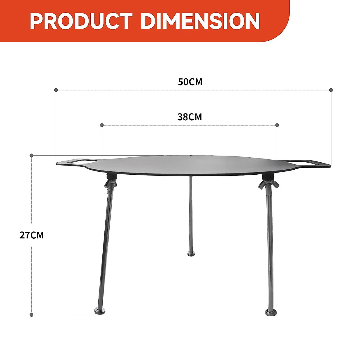 Keleday 15 Inch Korean BBQ Grill Pan Pre-seasoned Carbon Steel Paella Pan Camping Grill Griddle for Stove Top Flat with 3 Detachable Legs