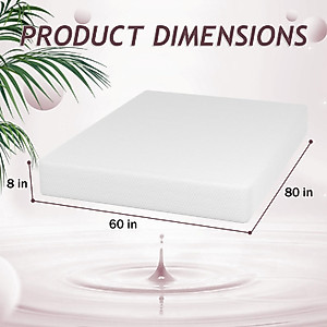 WYGMAV Queen Mattress 8 Inch Gel Memory Foam Mattress, Gel Infused Bed Mattress for Comfort and Pressure Relief with Washable and Removable Zipper Cover, Bed-in-a-Box, Medium Firm, White