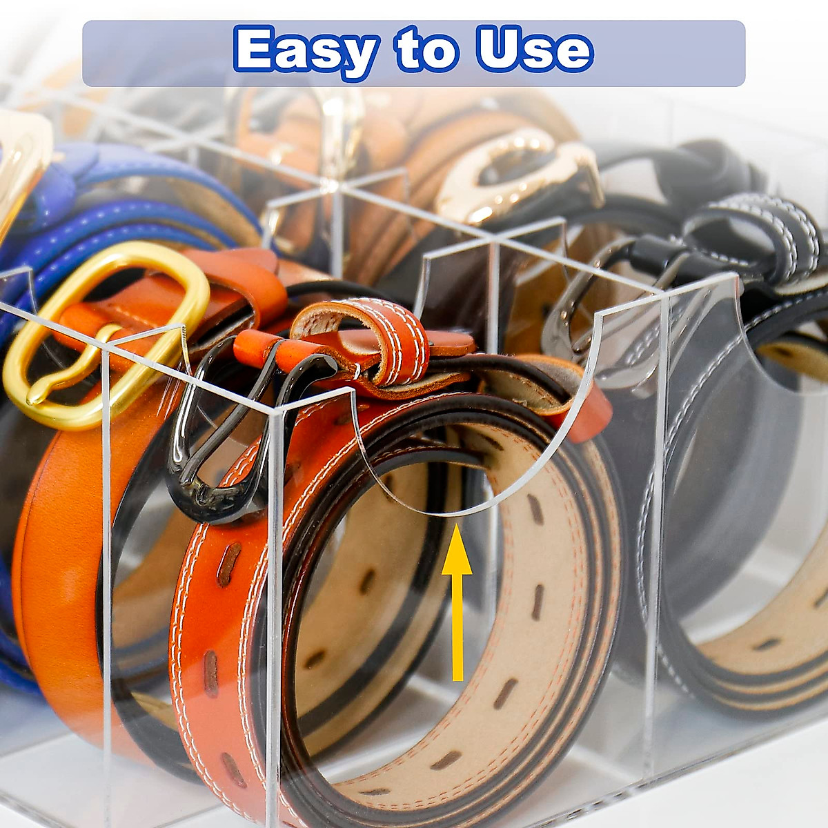 Cutora Belt Organizer, Acrylic Belt Storage Holder for Closet and Drawer, 10 Compartments Belt Container for Checkroom, Clear Belt Divider Display Case