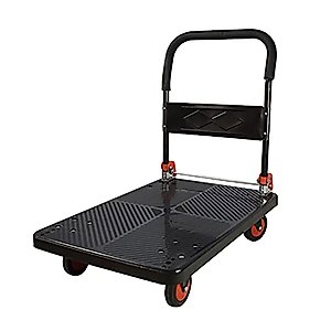 Hand Trucks Silent Platform Truck Moving Push Cart with Foldable Handle and Mute Swivel Wheels for Home Office 440lbs Weight Capacity Push Cart (Color : Blackwheel)