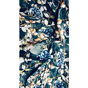 Decora Furnishings Soft and Thick Luxurious Velvet Fabric Digitally Printed Floral Design Upholstery Material for Sofa Cushion Chair Cover Craft - Width 54 inches - Fabric by The Yard (Aegean Blue)